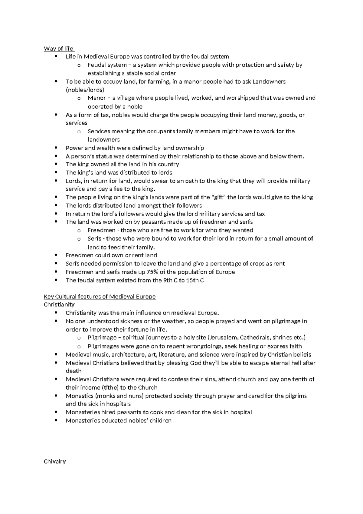 Year 8 TR3: Life in Medieval Europe and the Feudal System Overview ...