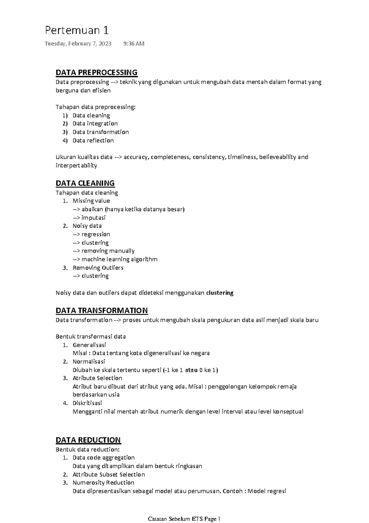 Pengolahan Data Pertemuan 1 - DATA PREPROCESSING Data preprocessing ...