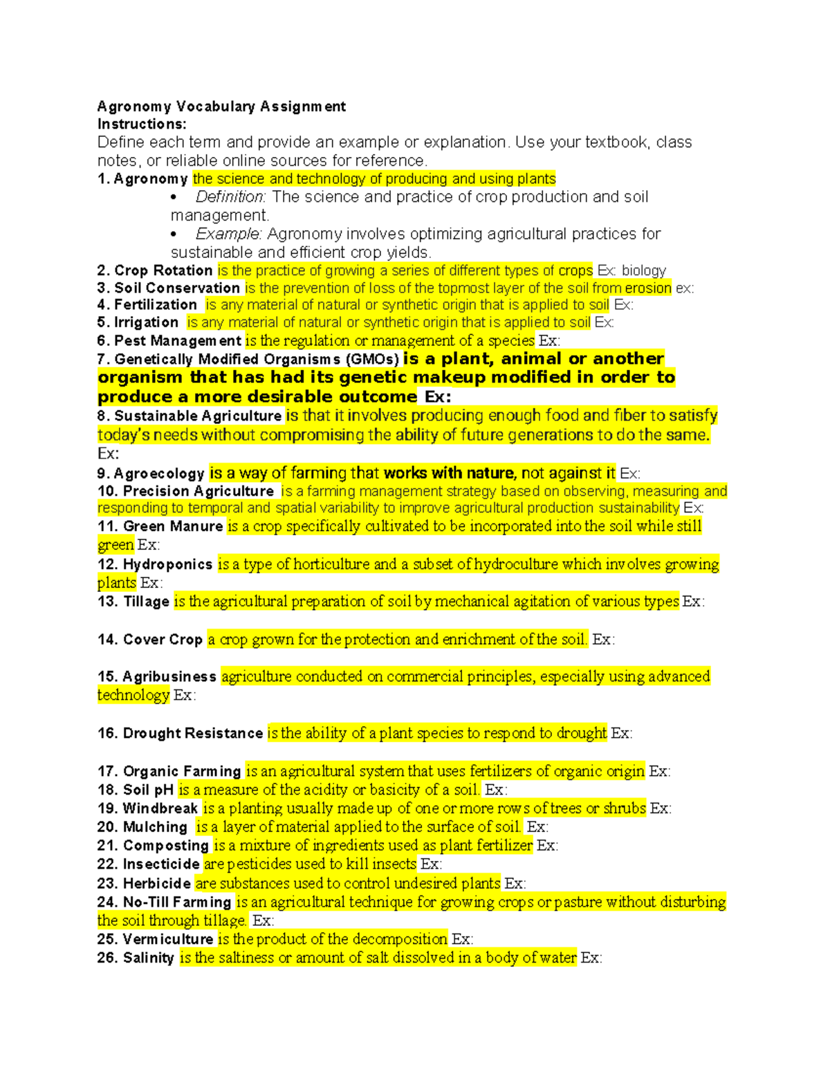 Agronomy Vocabulary Assignment (AGRI 101) - Definitions & Examples ...