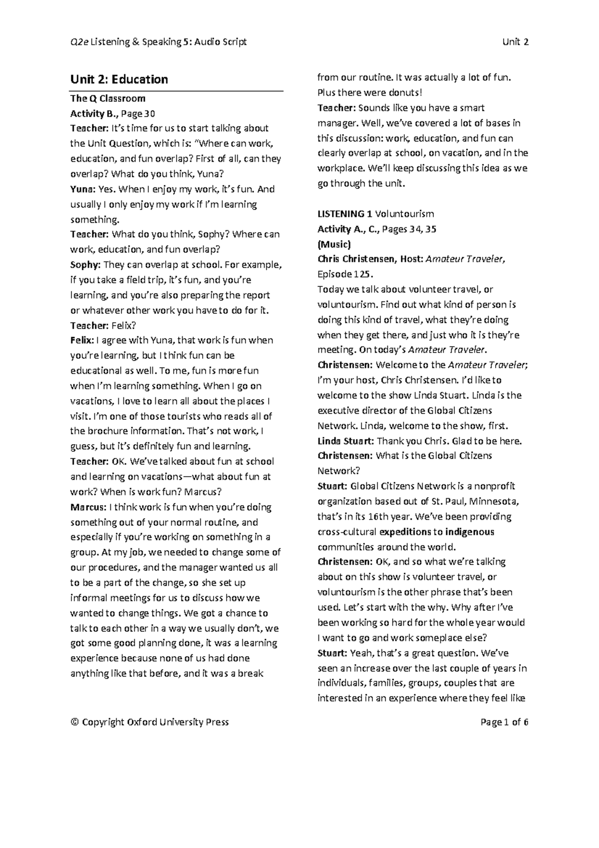 Q2e LS SB5 U02 Audio Script - Unit 2 Education Overview and Activities ...