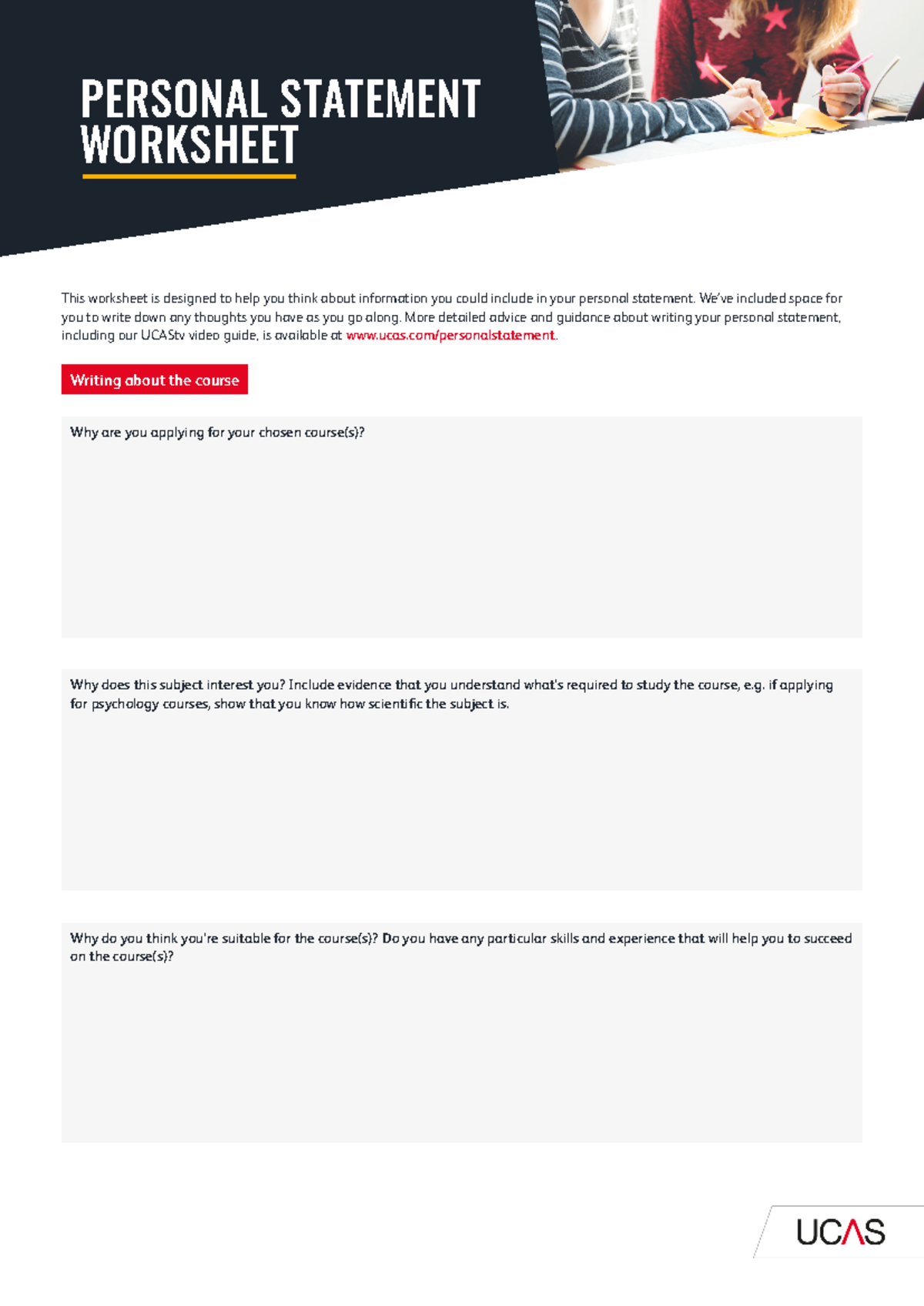 Ucas Personal Statement Worksheet: Key Tips & Guidance - Studocu