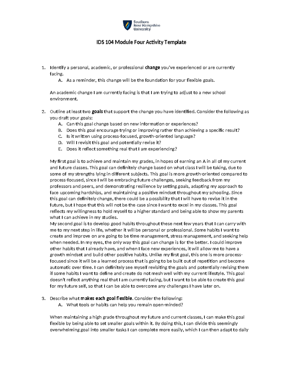 IDS 104 Module Four Activity: Setting Flexible Academic Goals - Studocu