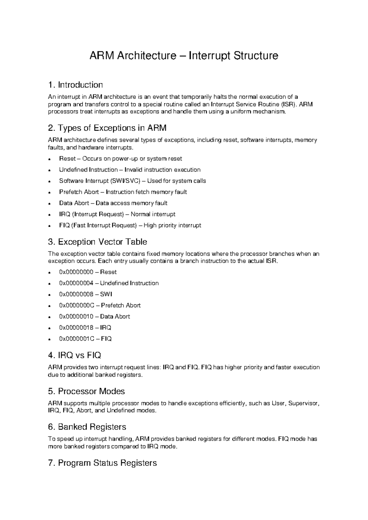 ARM Architecture: Understanding Interrupt Structure and Exceptions ...