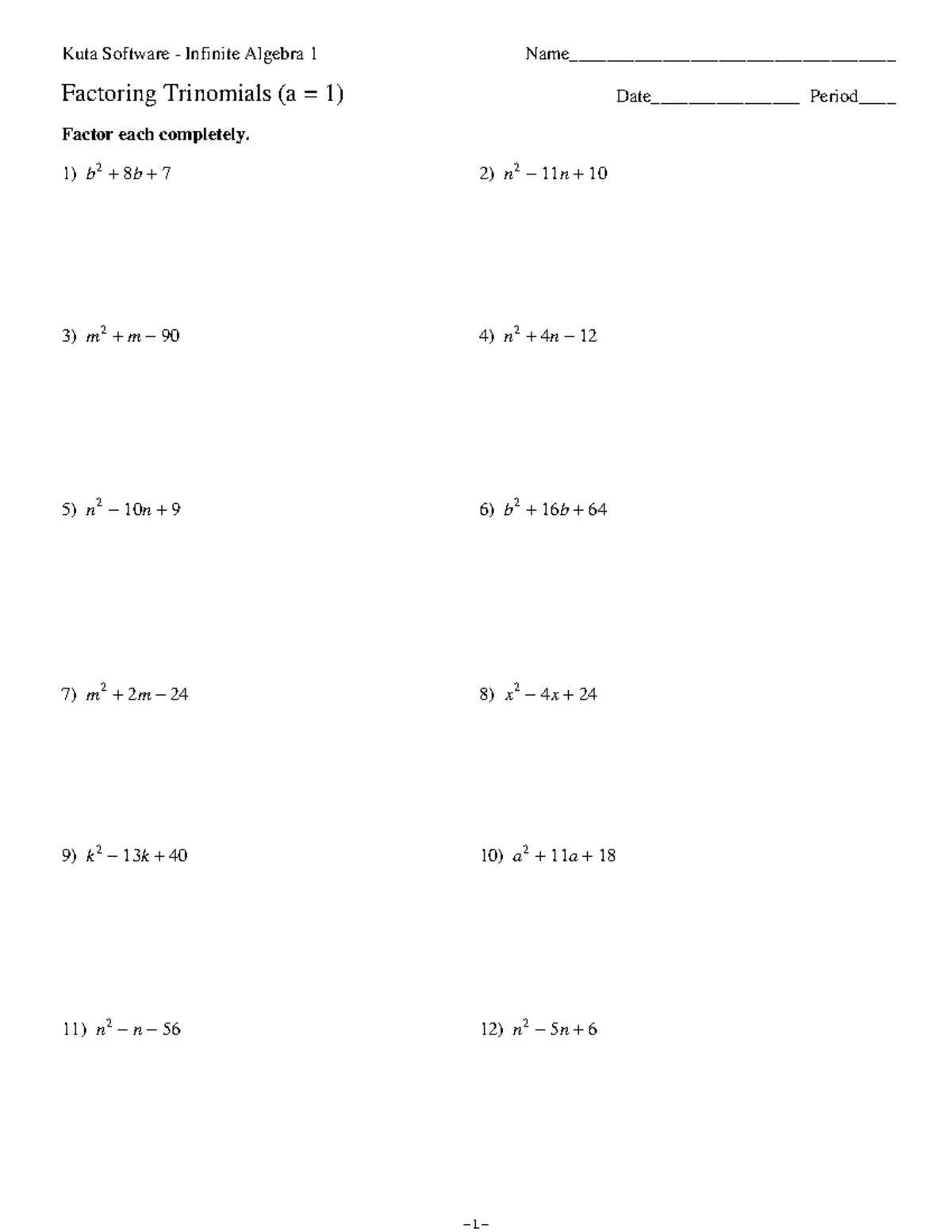 Factoring Trinomials Worksheet - Infinite Algebra 1 - Studocu