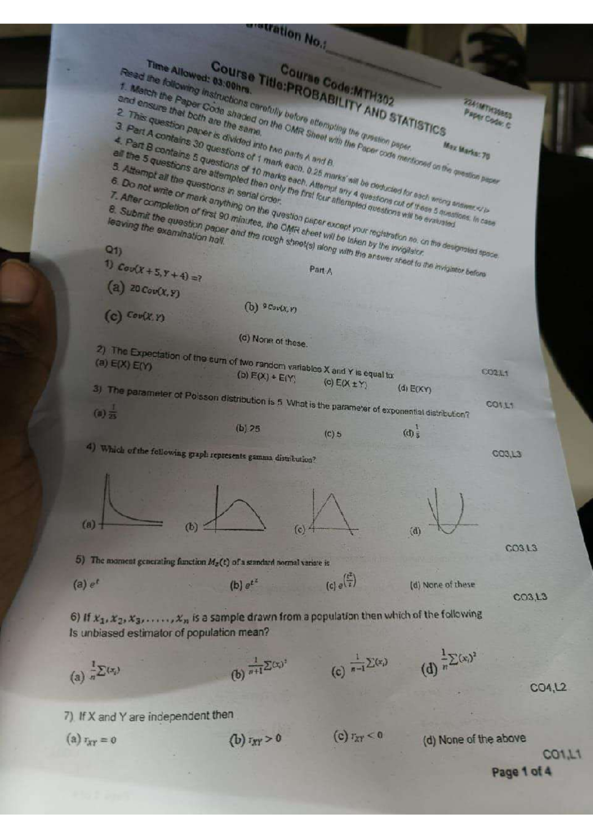 MTH302 Final Exam Paper: Probability and Statistics Past Year Questions ...