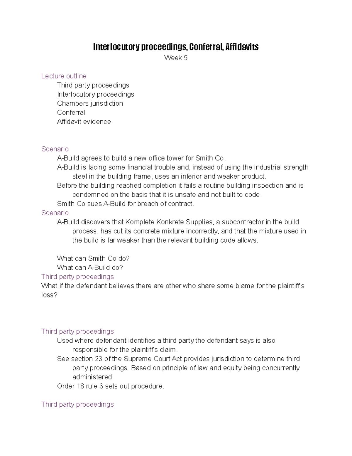 Interlocutory Proceedings & Affidavit Evidence - Week 5 Lecture Notes ...