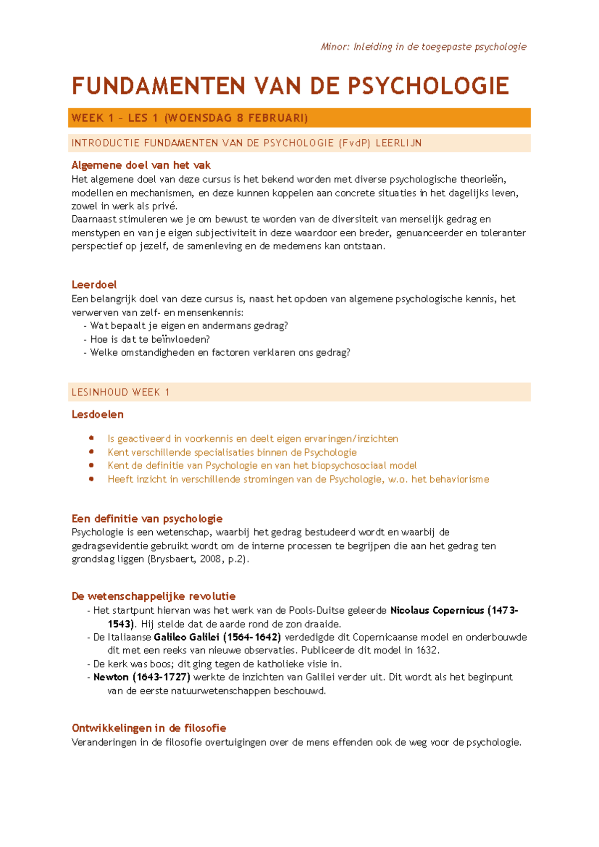 Samenvatting Week 1: Fundamenten van Psychologie (F vdP) - Studeersnel
