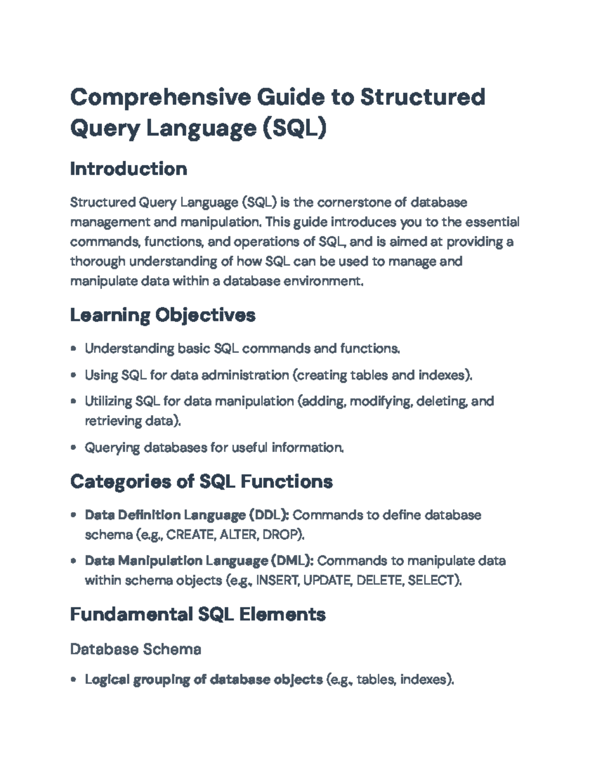 Comprehensive SQL Guide: Commands, Functions, and Data Management - Comprehensive Guide to - Studocu