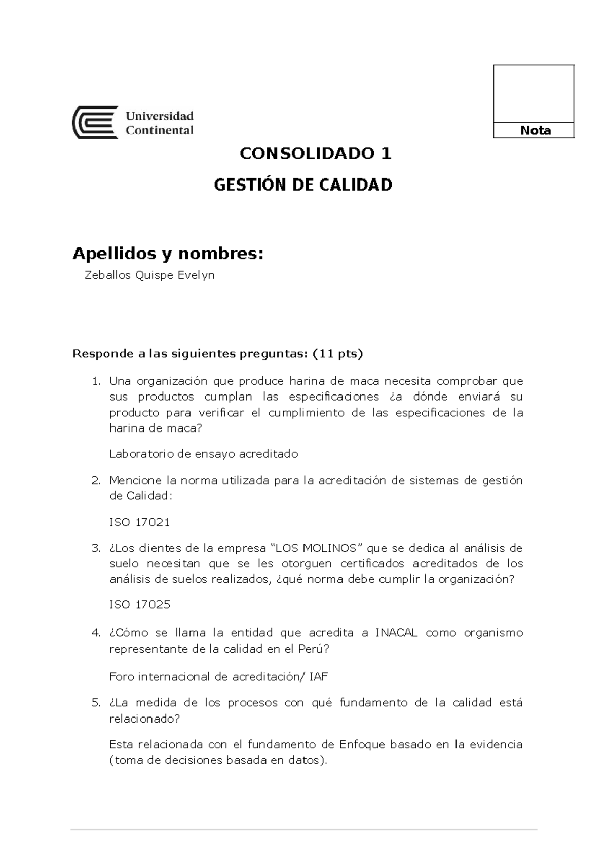 Consolidado 1: Gestión de Calidad - Respuestas y Normas ISO - Studocu
