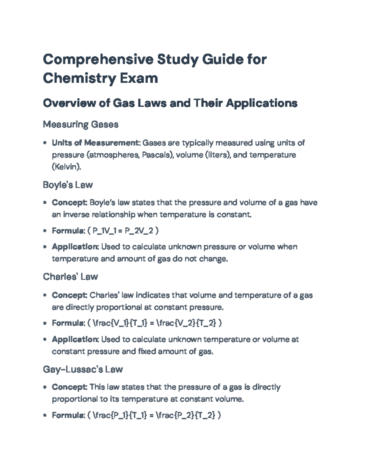 Comprehensive Chemistry Study Guide for Exam: Gas Laws & Solutions ...