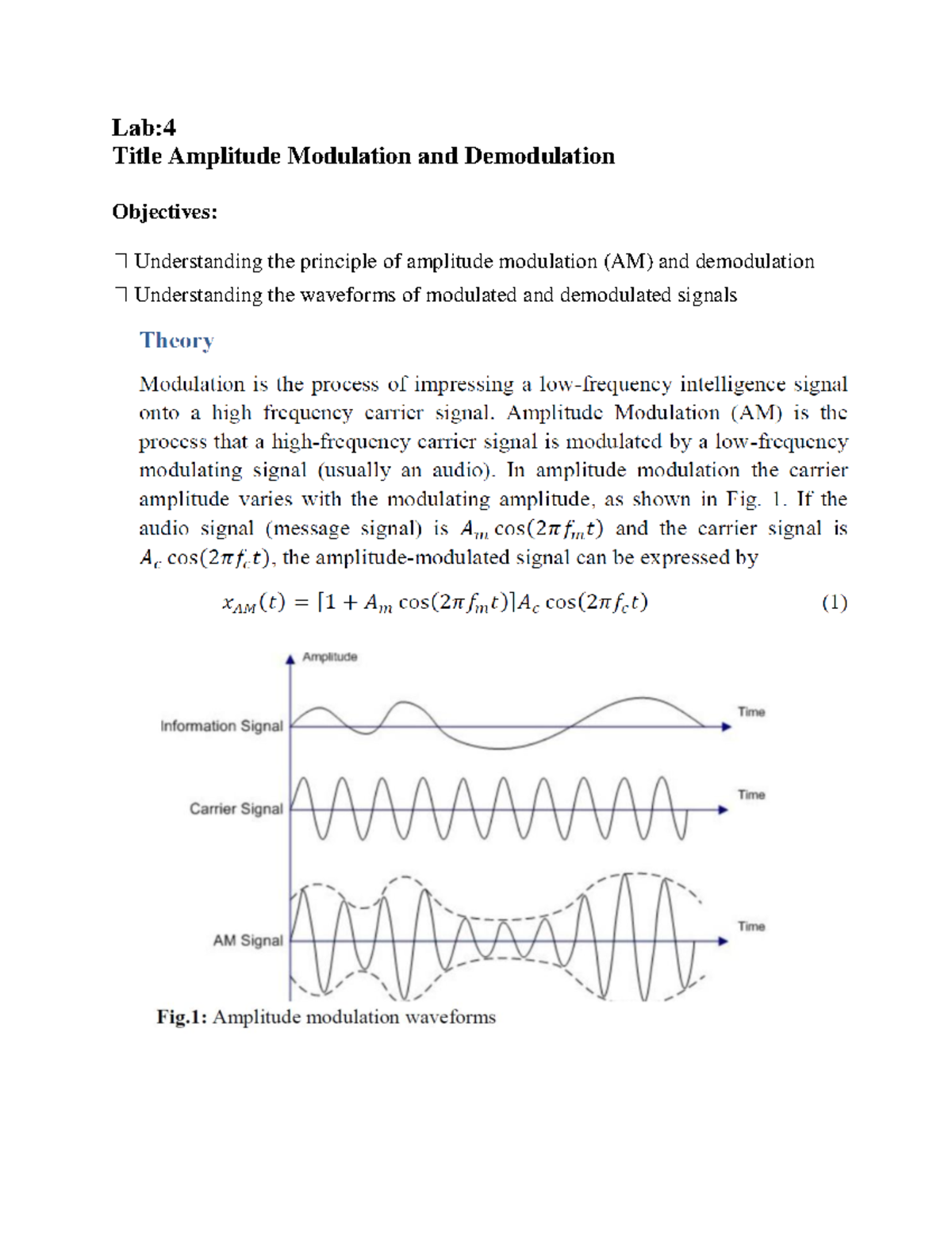 Lab 4: Amplitude Modulation & Demodulation Overview - Studocu
