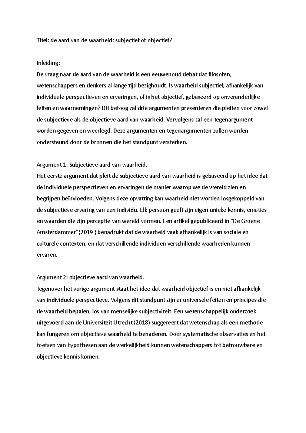 Lvb Betoog: De Aard van de Waarheid - Subjectief of Objectief ...