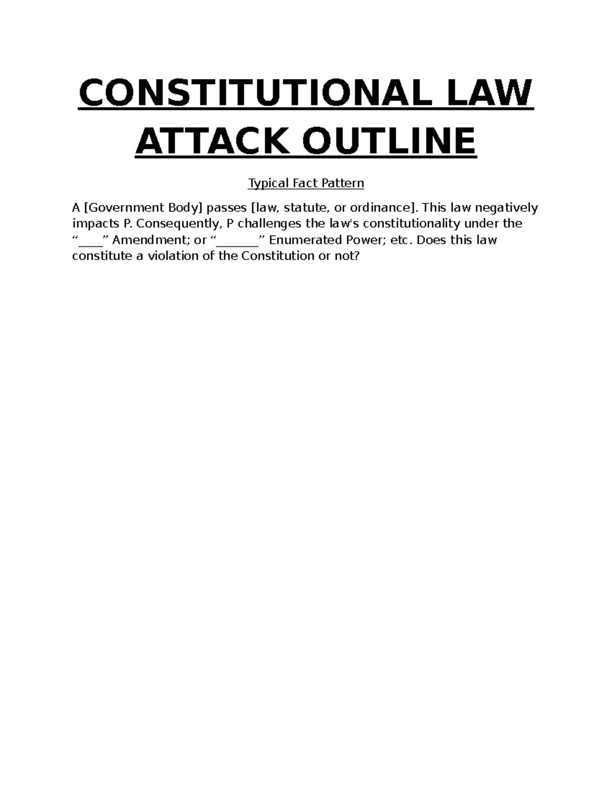 Constitutional LAW 101: Comprehensive Attack Outline for Legal ...