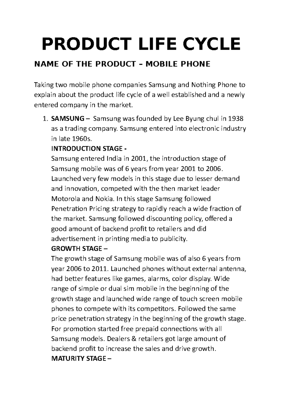 Product Life Cycle Analysis of Mobile Phones: Samsung vs. Nothing (PLC ...