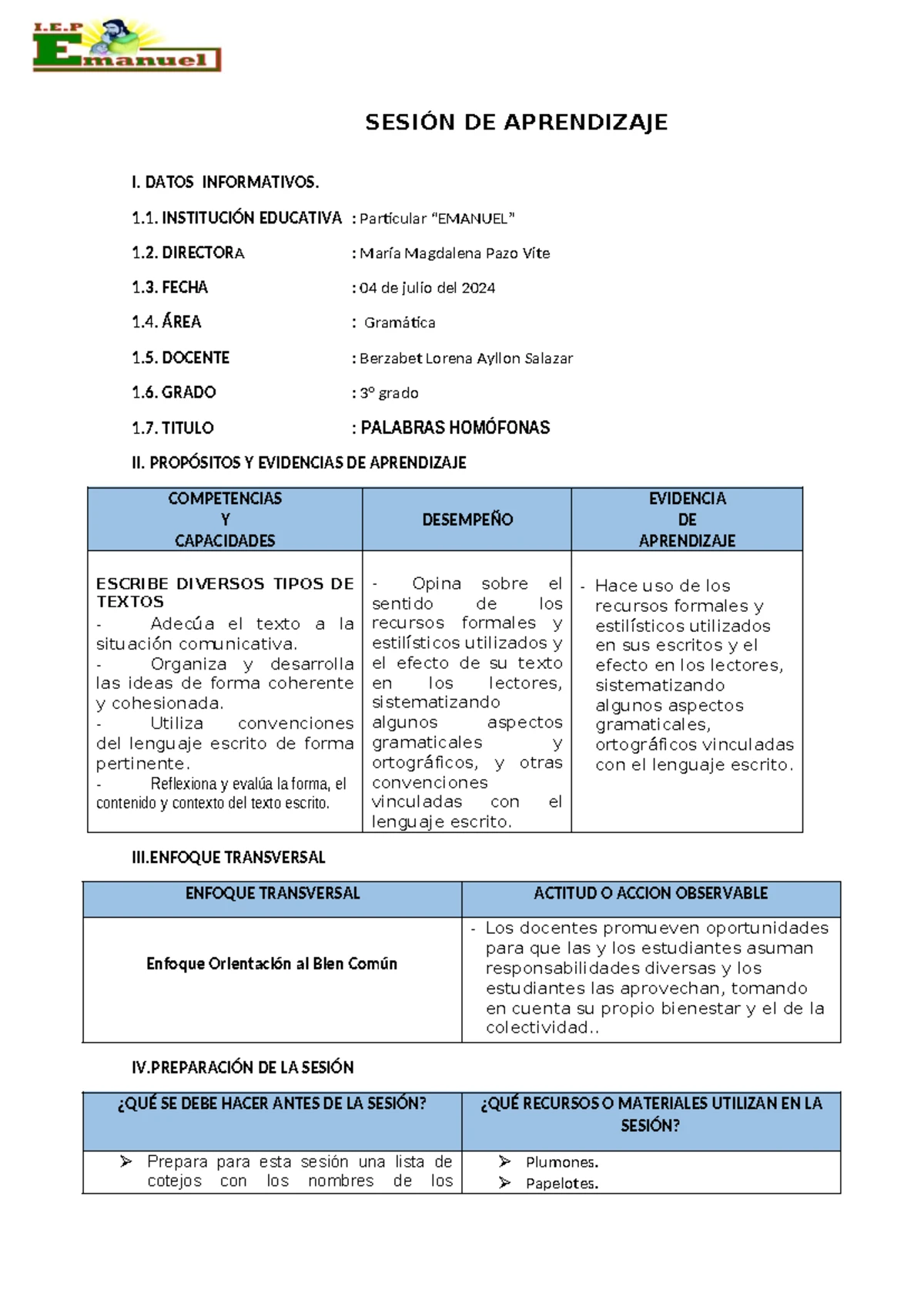 Sesion de Aprendizaje: Cuidado del Agua y Compromisos Comunitarios - Studocu