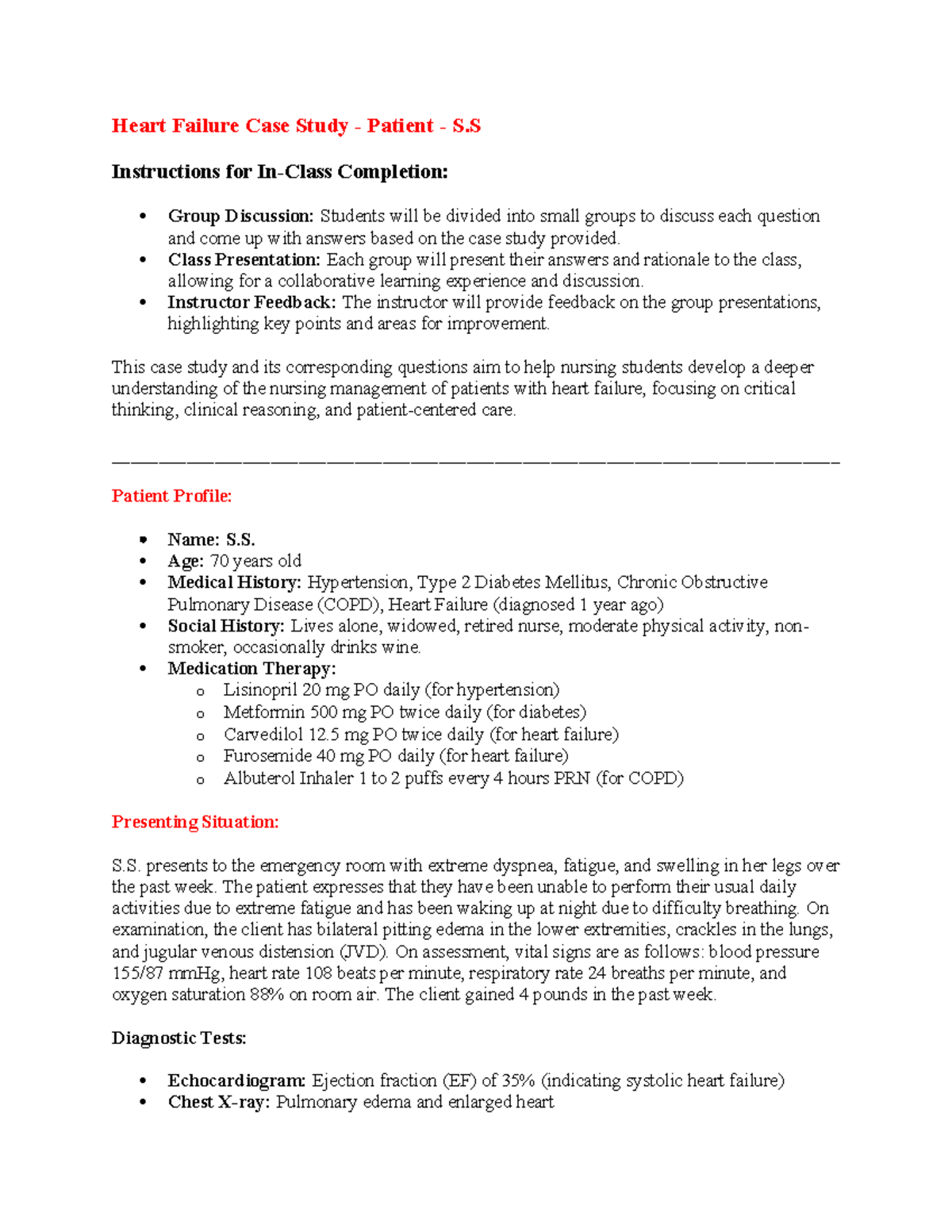 Heart Failure Case Study: Patient S.S. Analysis & Management Strategies ...
