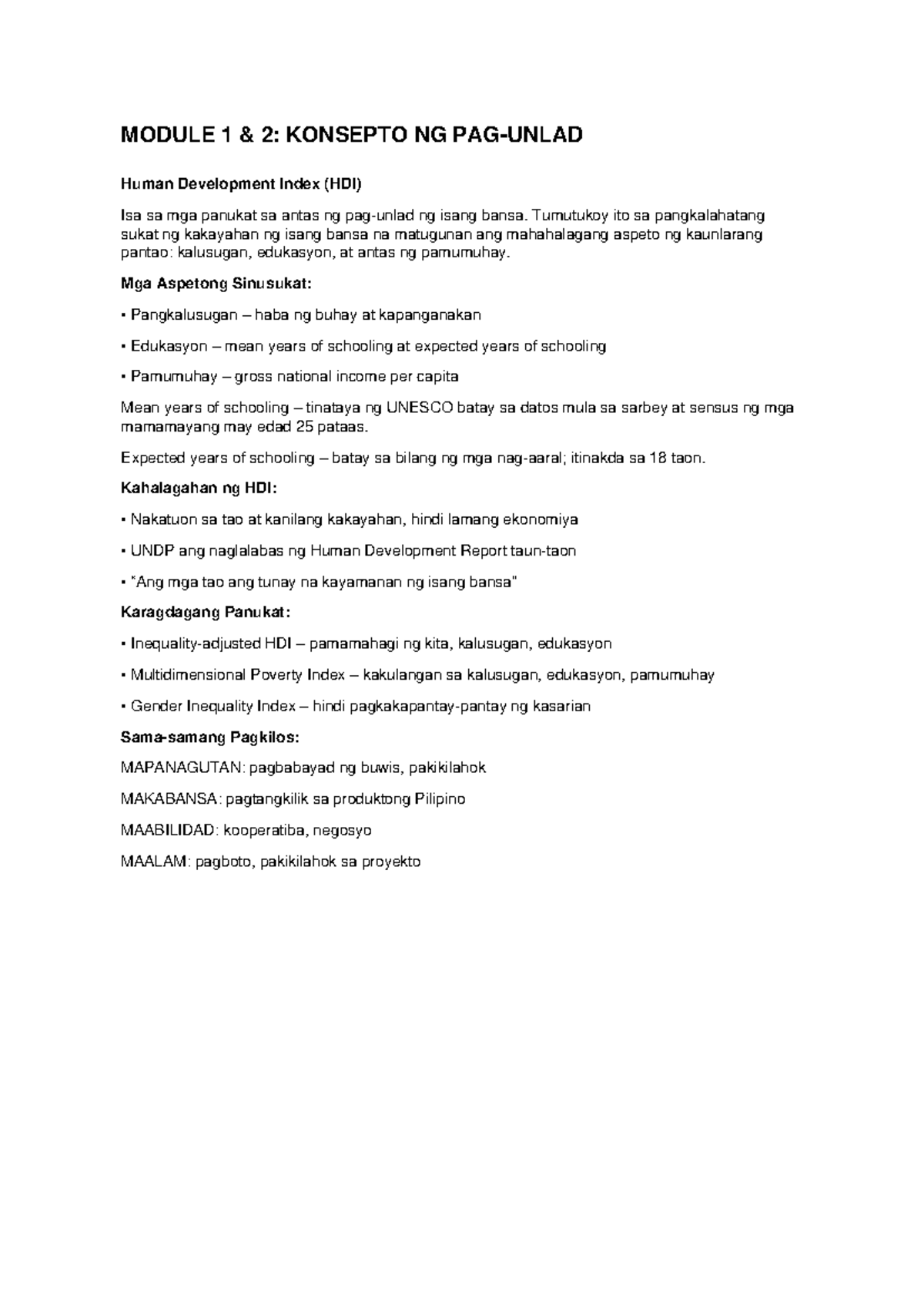 MODULE 1-9: Comprehensive Reviewer on Human Development Index & Sectors ...
