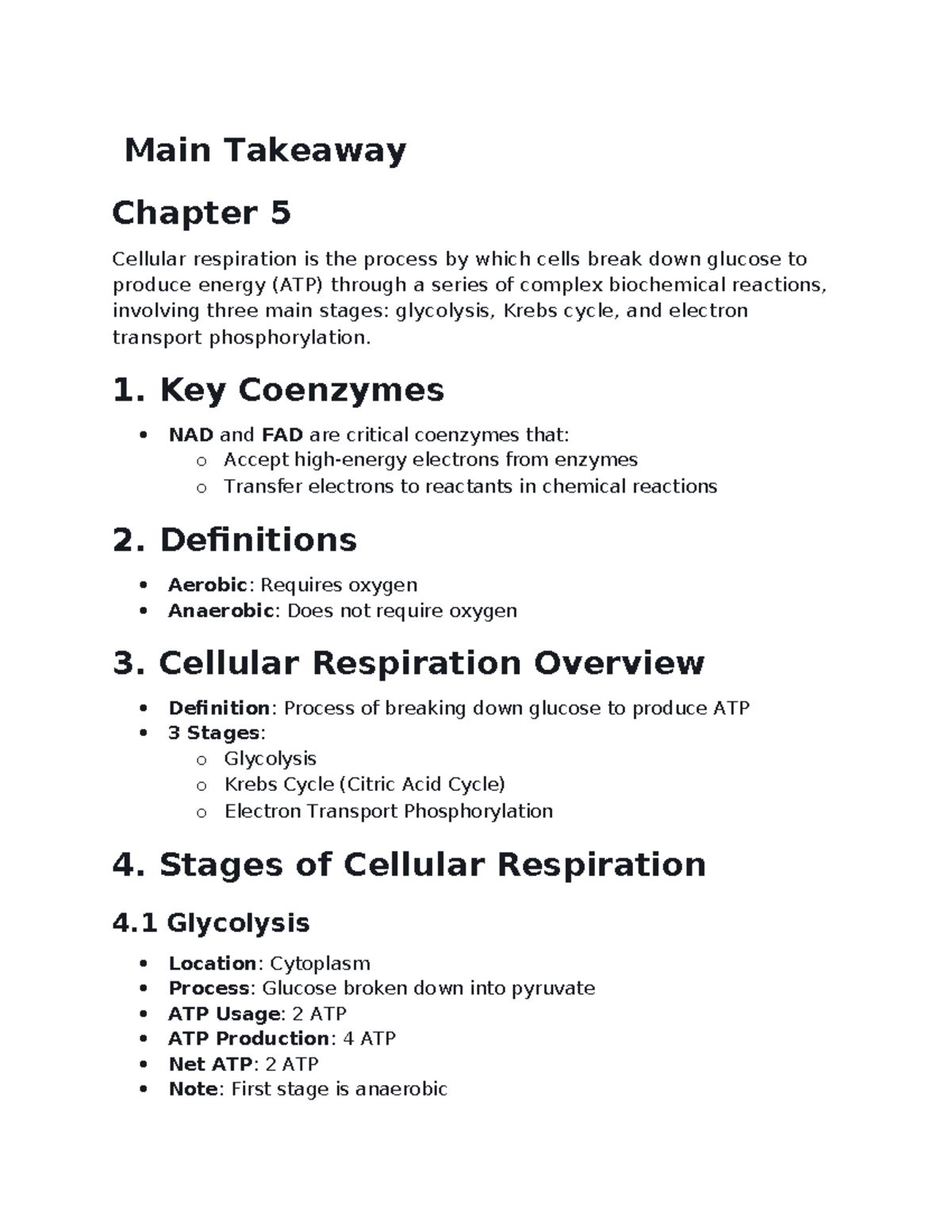 Cellular Respiration & Membrane Transport Notes – Bio 101 - Studocu