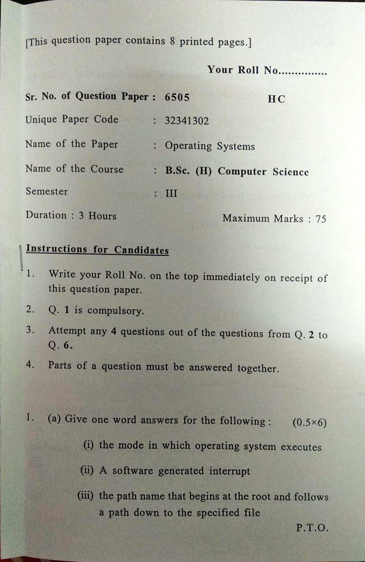 OS PYQ - 2: Previous Year Questions for Operating Systems (B.Sc. CS ...