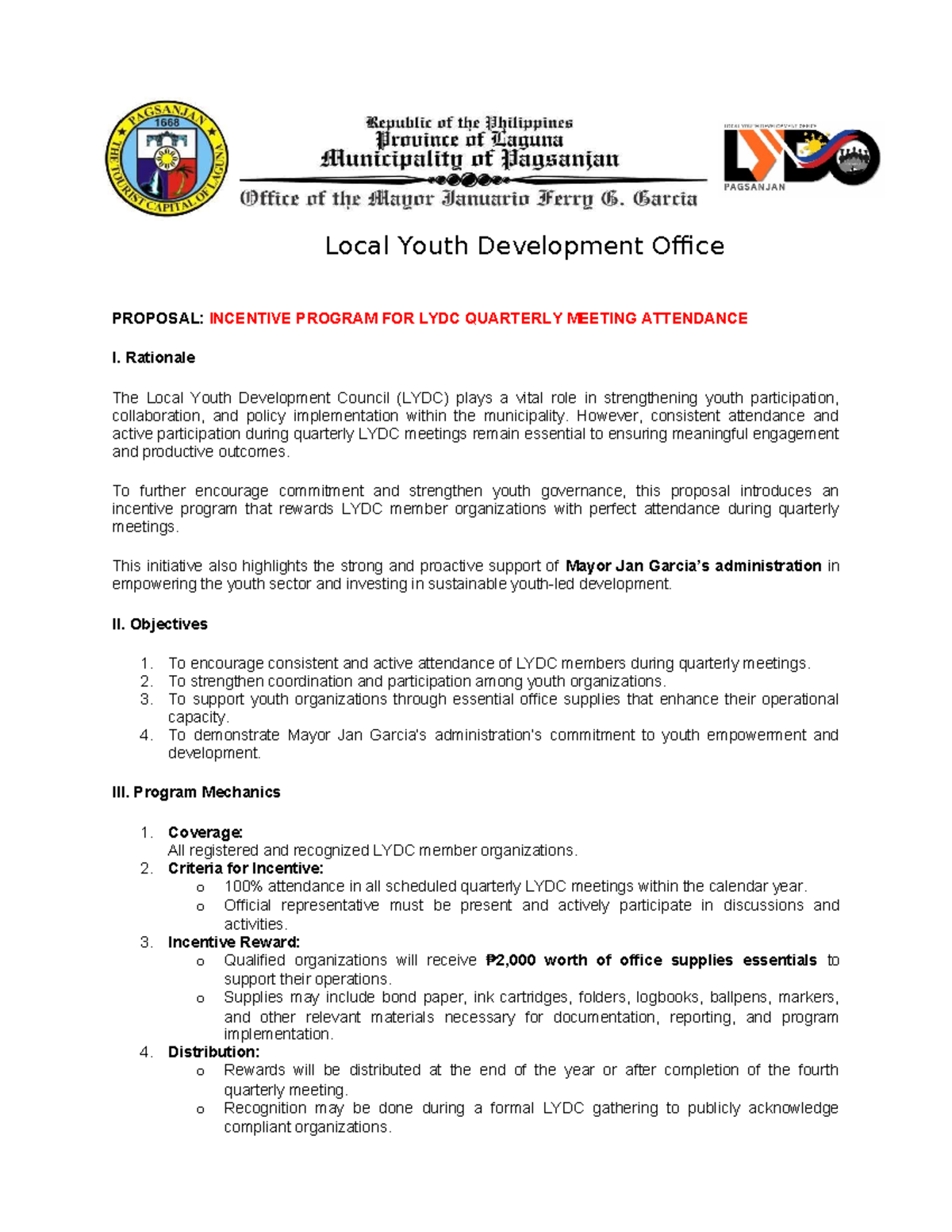 LYDC Proposal: Incentive Program for Meeting Attendance 2026 - Studocu