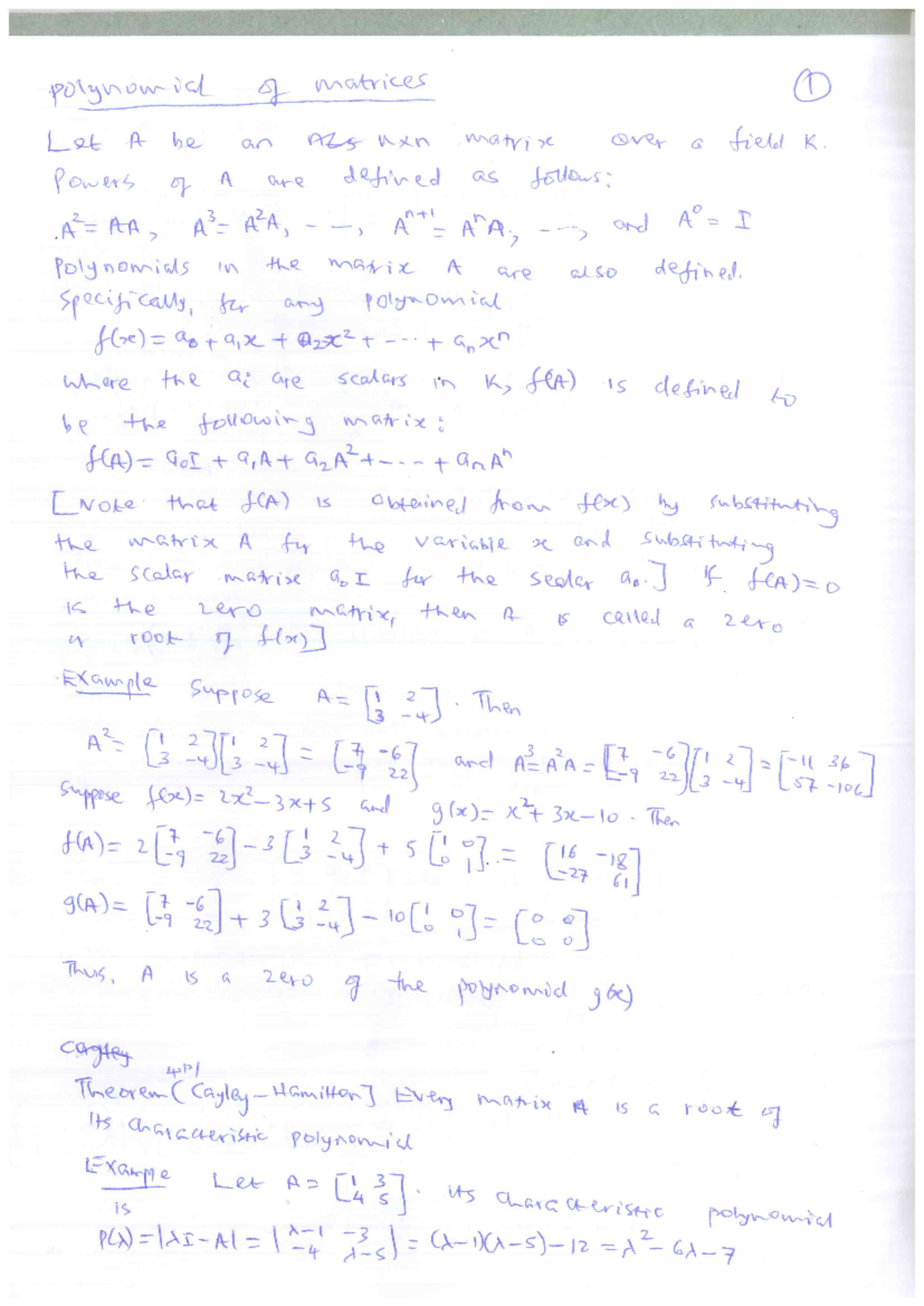 Polynomial of matrices notes - polynomial of matrices T Let A be an AZs ...
