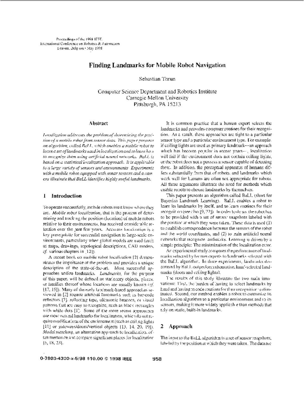 Finding Landmarks for Mobile Robot Navigation: BaLL Algorithm Insights ...