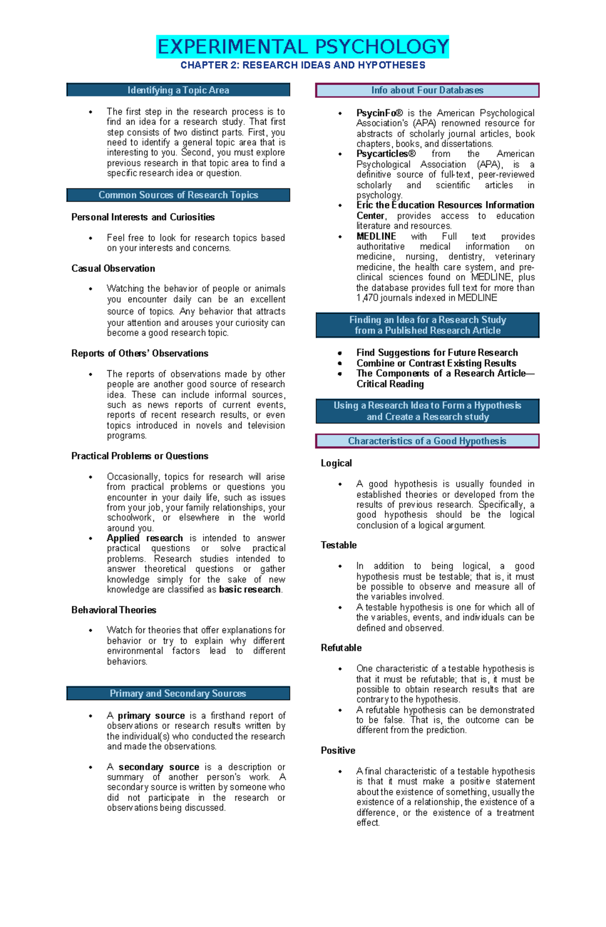 EXPERIMENTAL PSYCHOLOGY MODULE 2: RESEARCH IDEAS & HYPOTHESES - Studocu