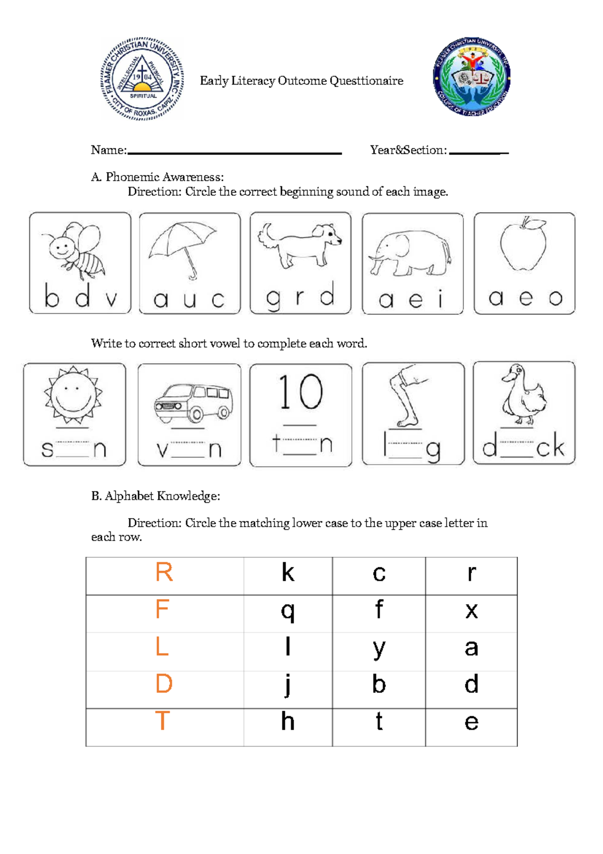 Early Literacy Outcome Questionnaire: Phonemic & Alphabet Skills - Studocu