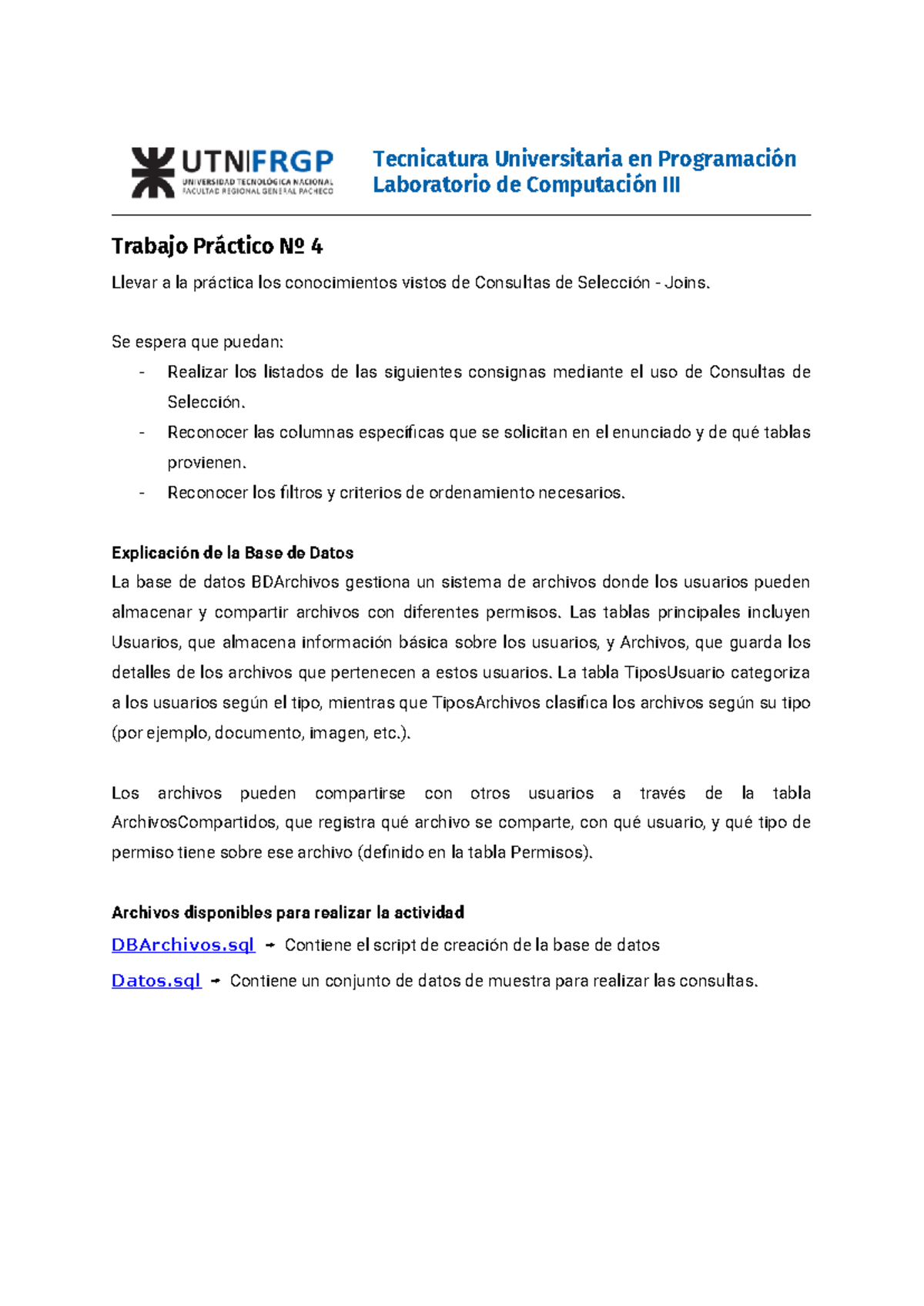 BD2 - Trabajo Práctico Nº 4: Consultas de Selección y Joins - Studocu