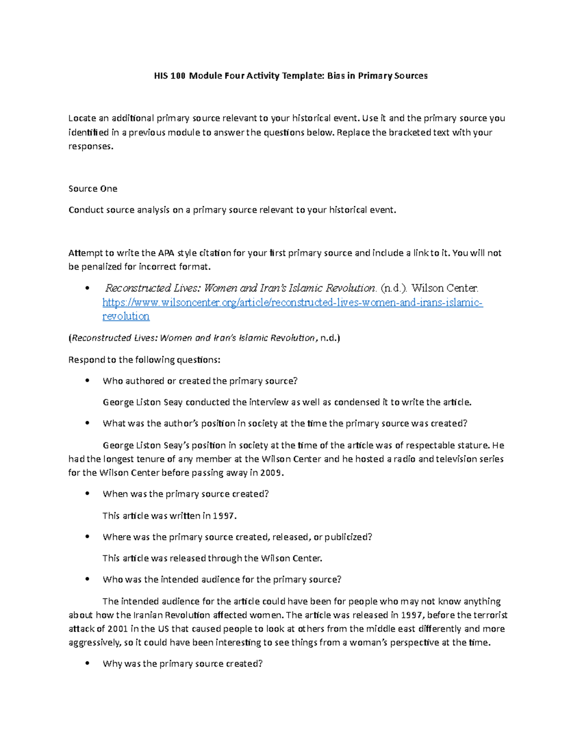 His100 Mod Four Sources - HIS 100 Module Four Activity Template: Bias ...