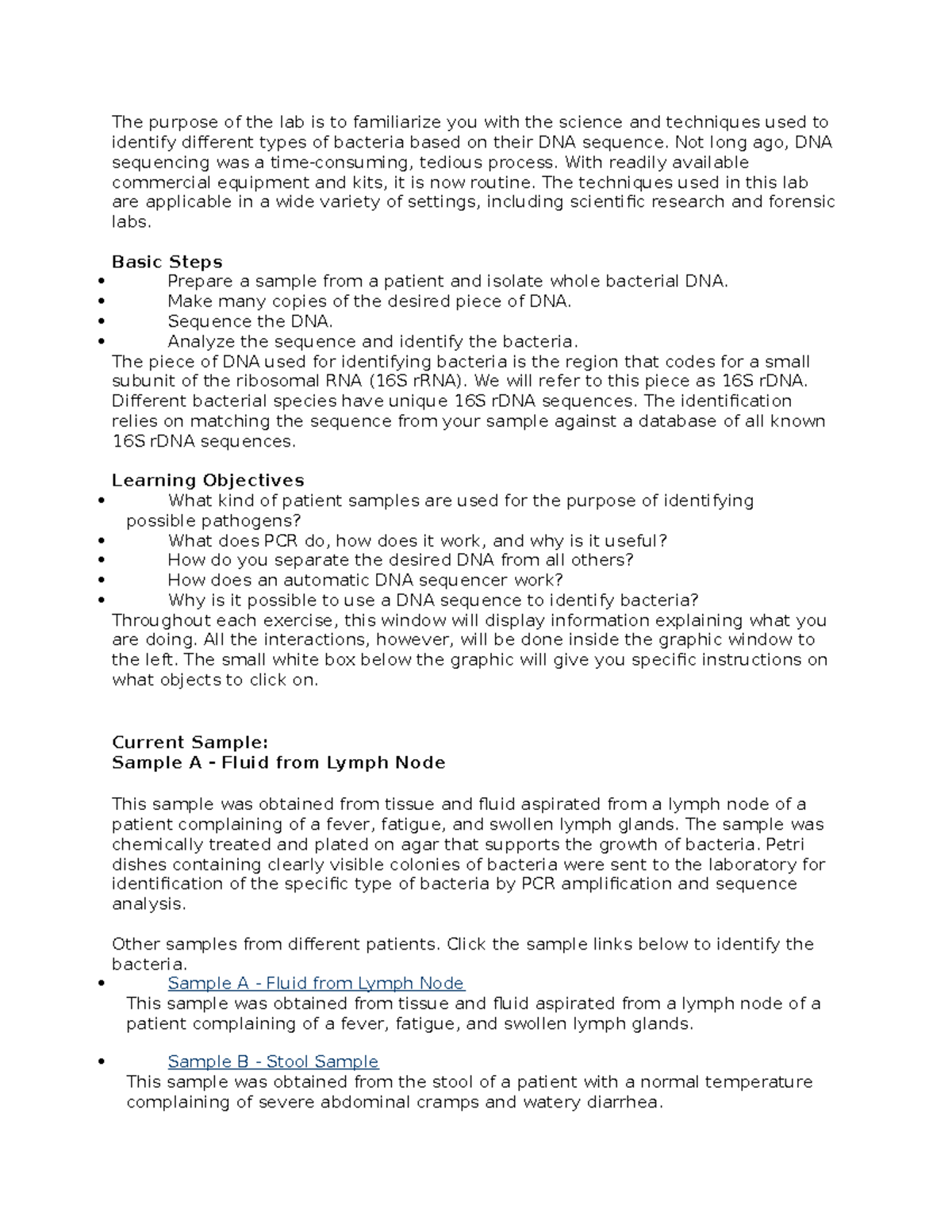 Virtual Bacterial Identification Lab - The purpose of the lab is to ...