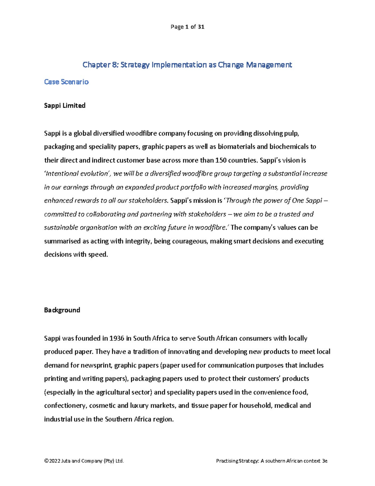 Chapter 8: Strategy Implementation & Change Management Case Study ...