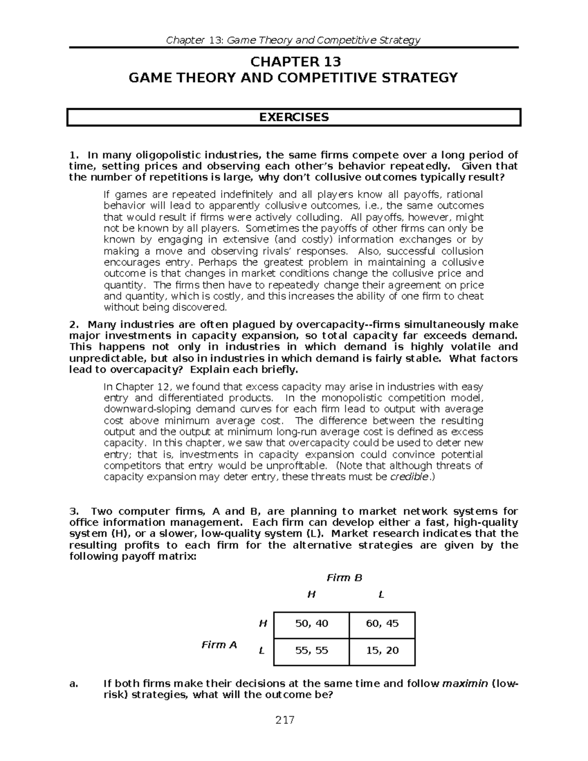 Chapter 13: Game Theory and Competitive Strategy - Answer Key - Studocu