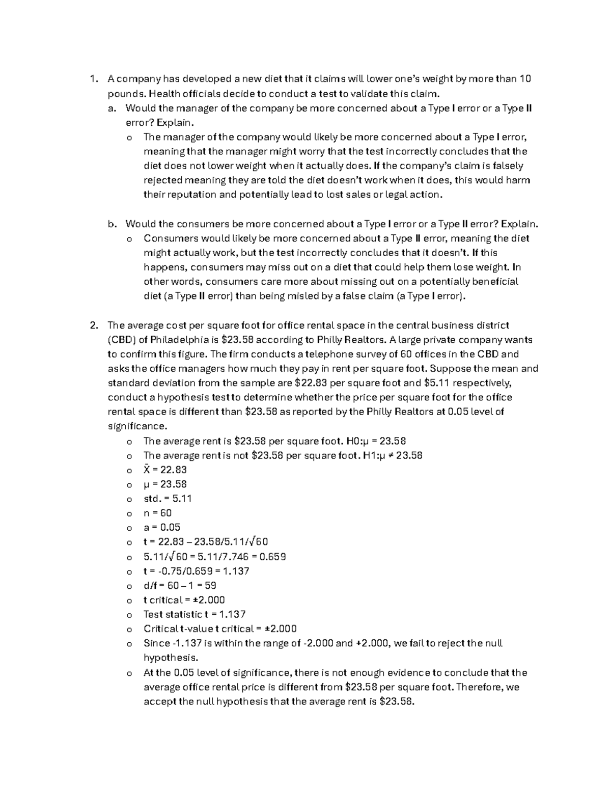 HW 12 - Hypothesis Testing in Business Scenarios - Studocu
