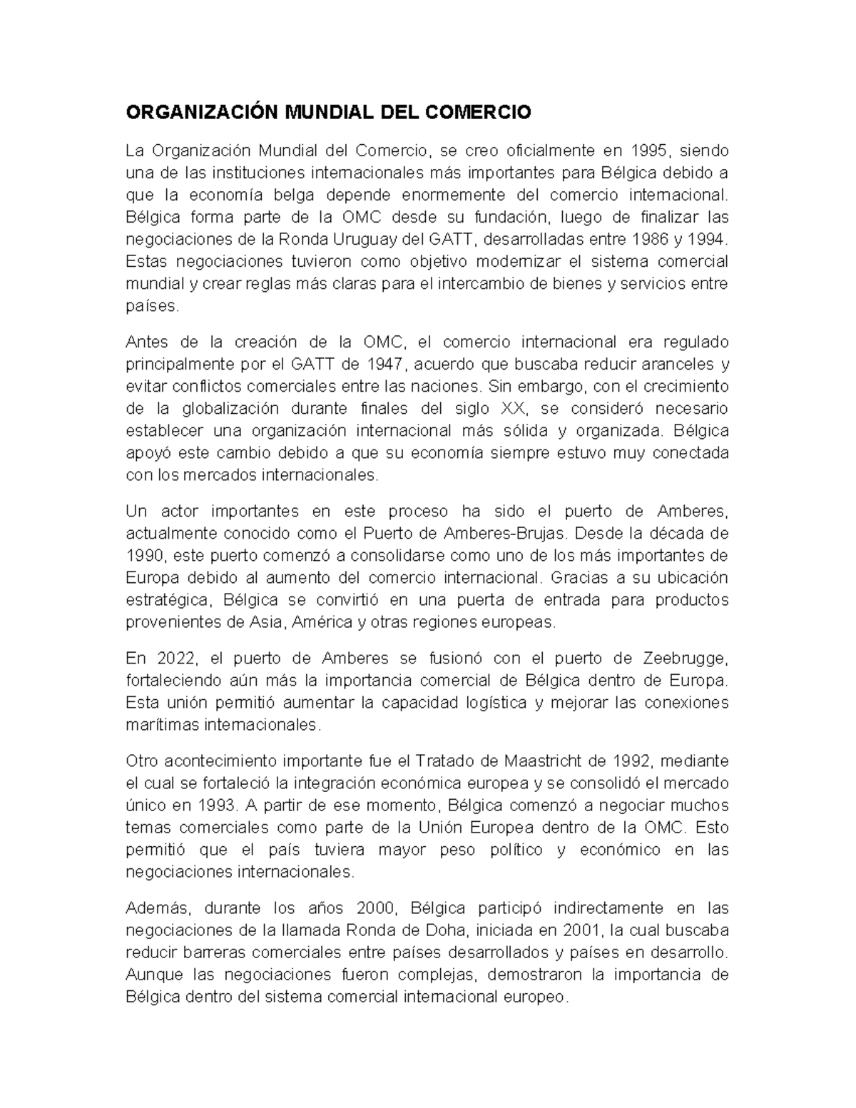 Bélgica y Organismos Internacionales: OMC y FMI - Studocu