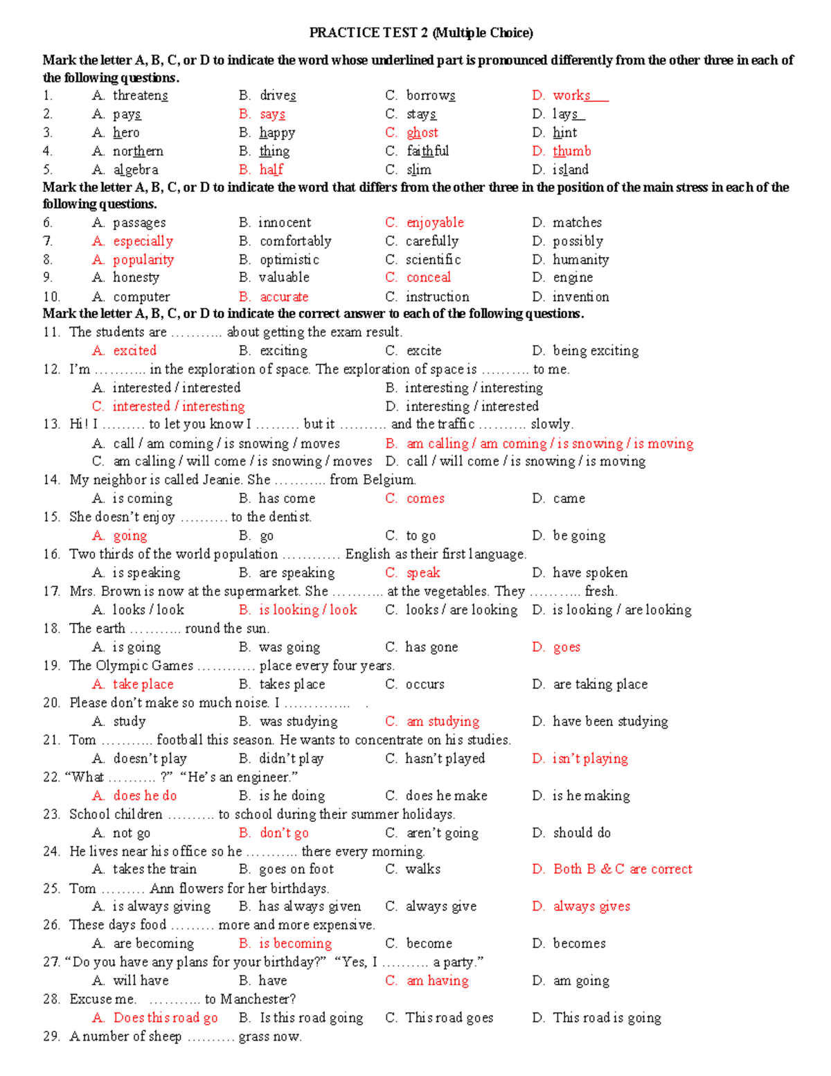 Practice Test 2: Multiple Choice Questions and Answers - Studocu