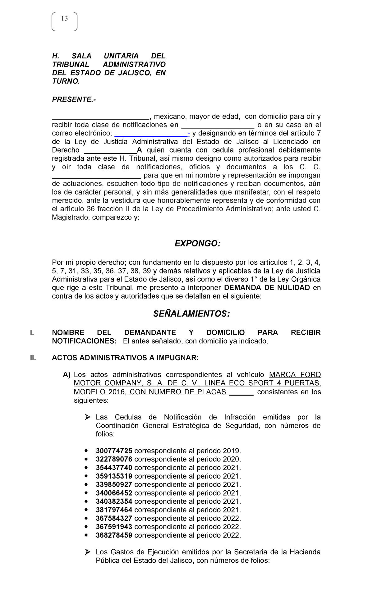 Demanda de Nulidad de Multas Administrativas en Jalisco - Studocu