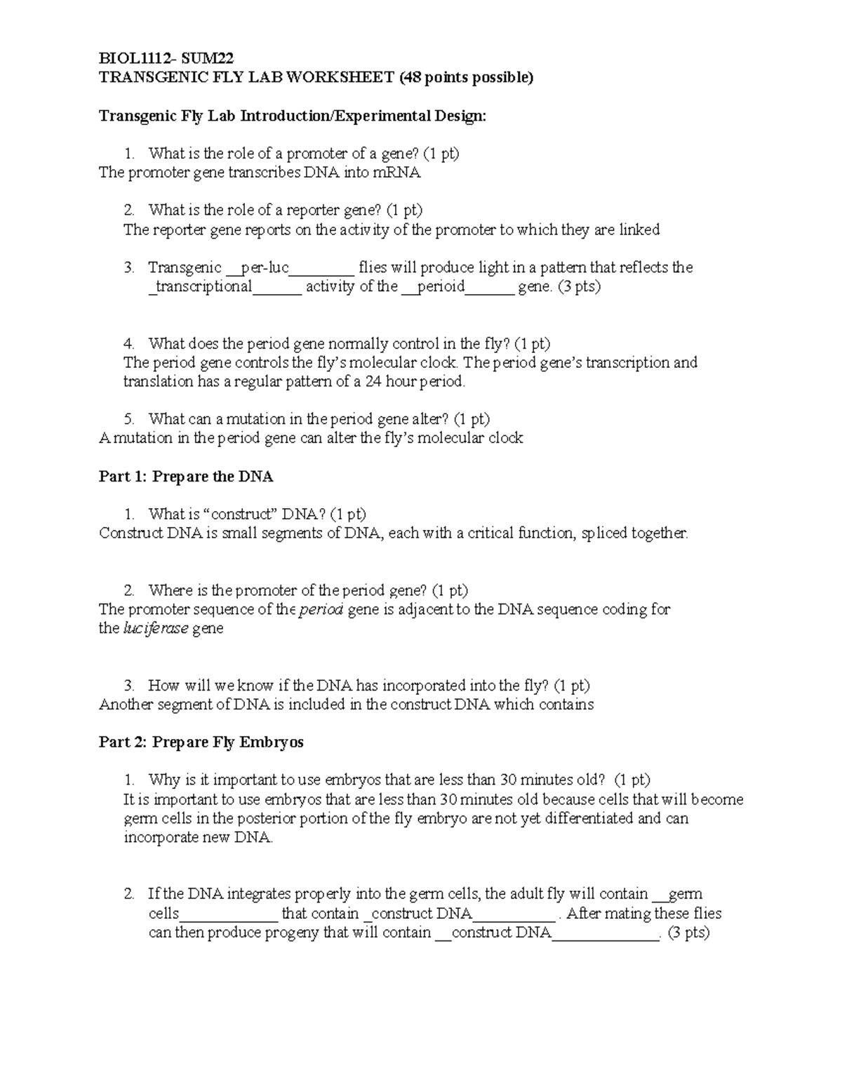 Transgenic Fly Lab Worksheet BIOL1112 S22: Experimental Insights - Studocu