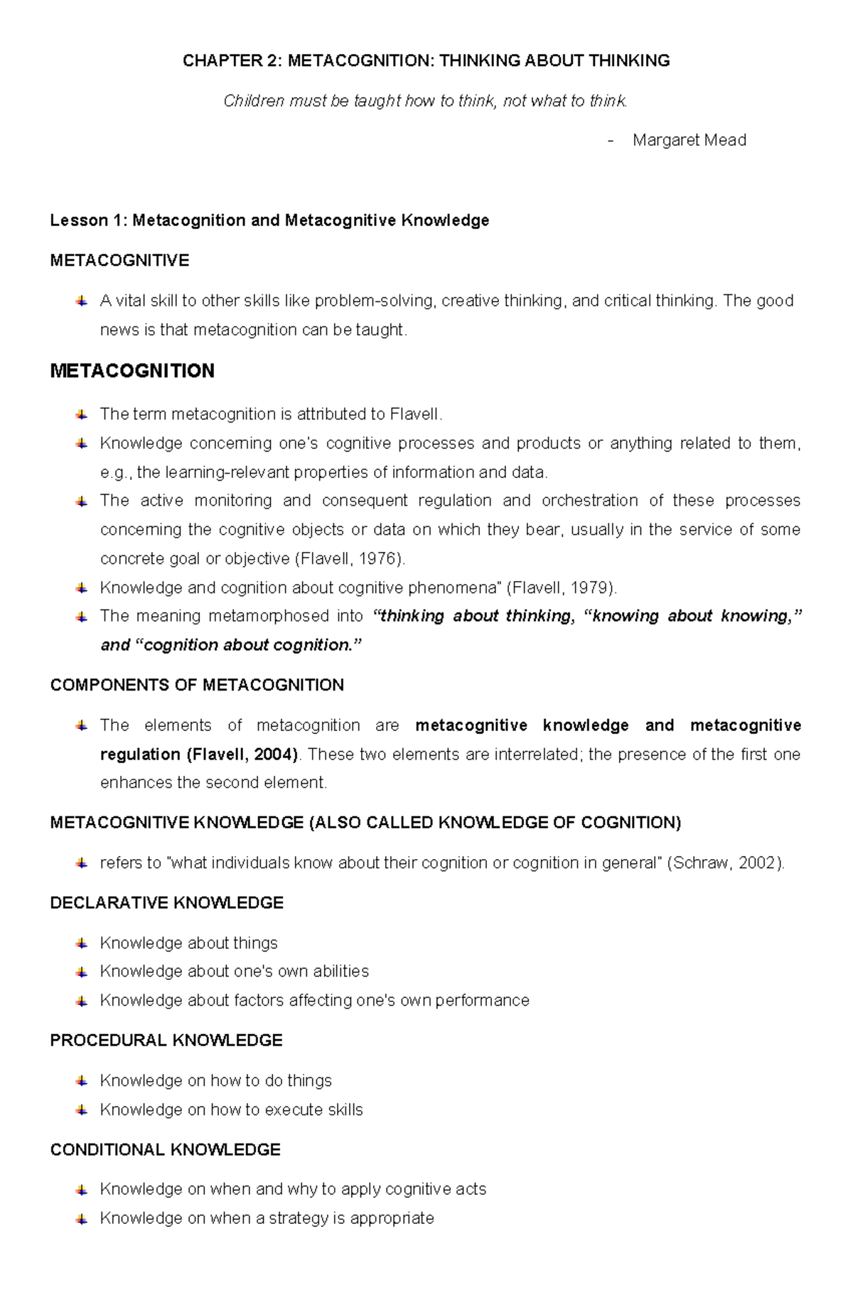Metacognition (Chapter 2): Understanding Thinking Processes - Studocu