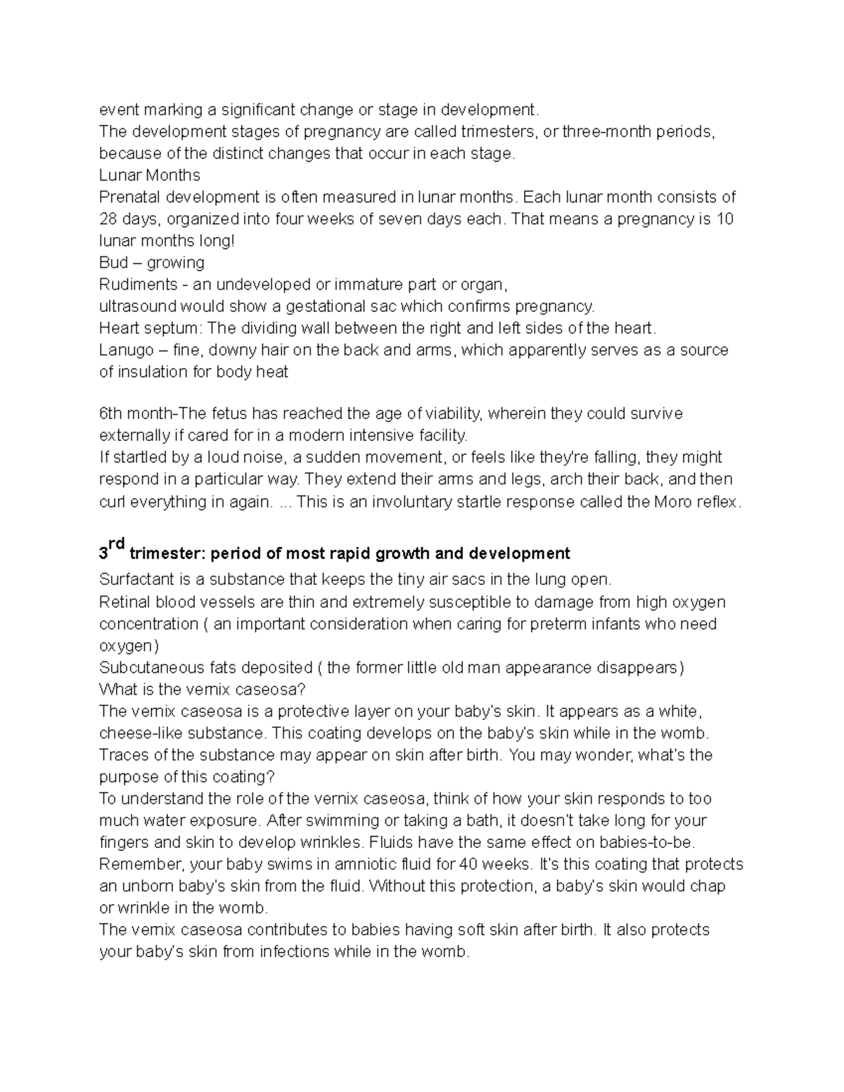 Fetal Development Notes (DEV) - Key Stages and Changes - Studocu