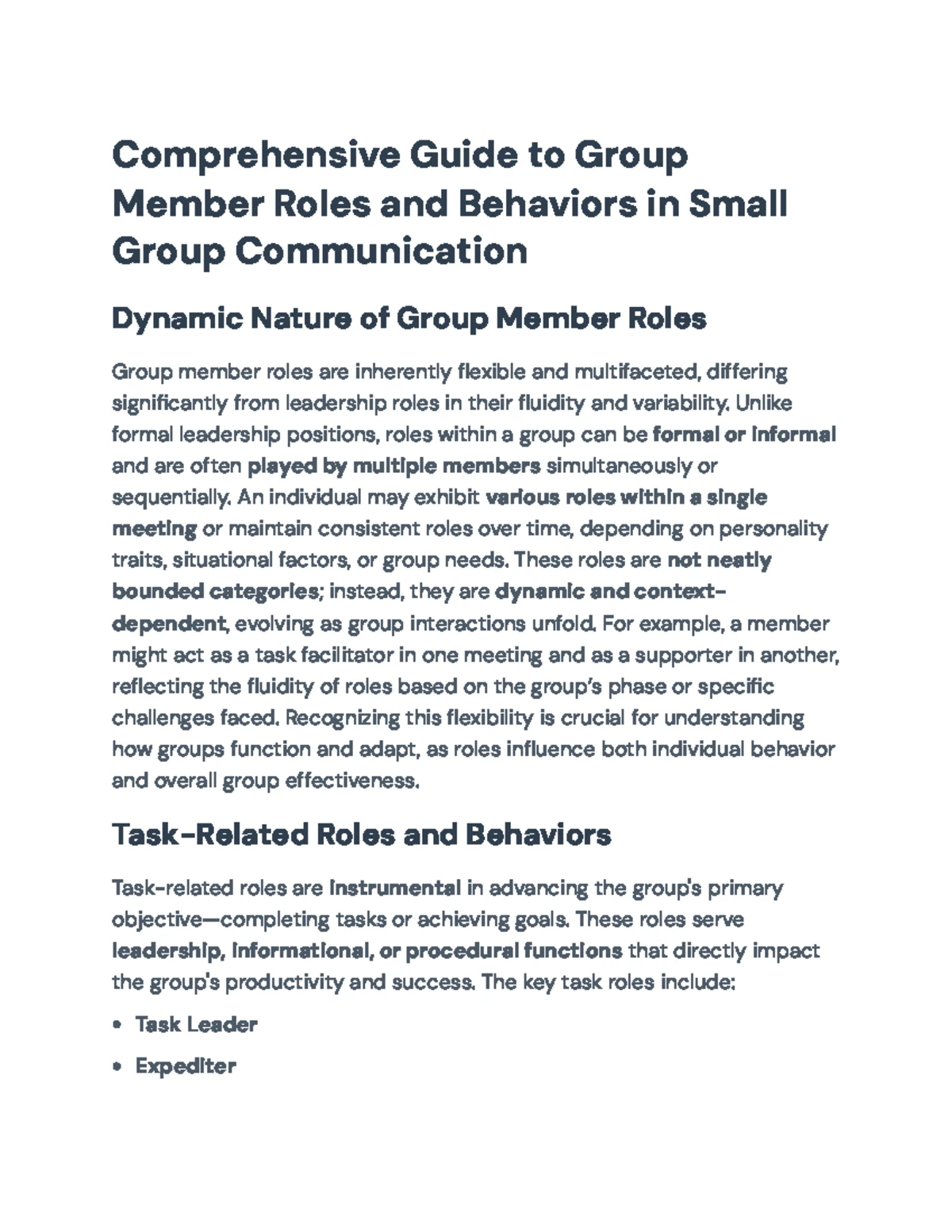 Group Member Roles in Communication: Functions & Behaviors (14.2) - Studocu