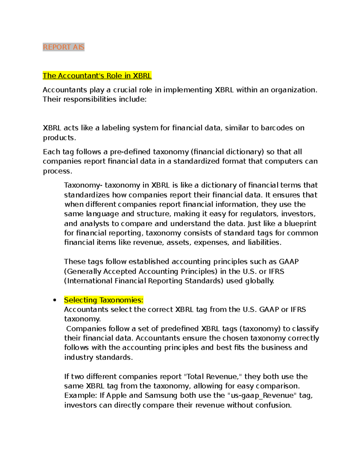 AIS Report: Role of Accountants in XBRL Implementation & Compliance ...