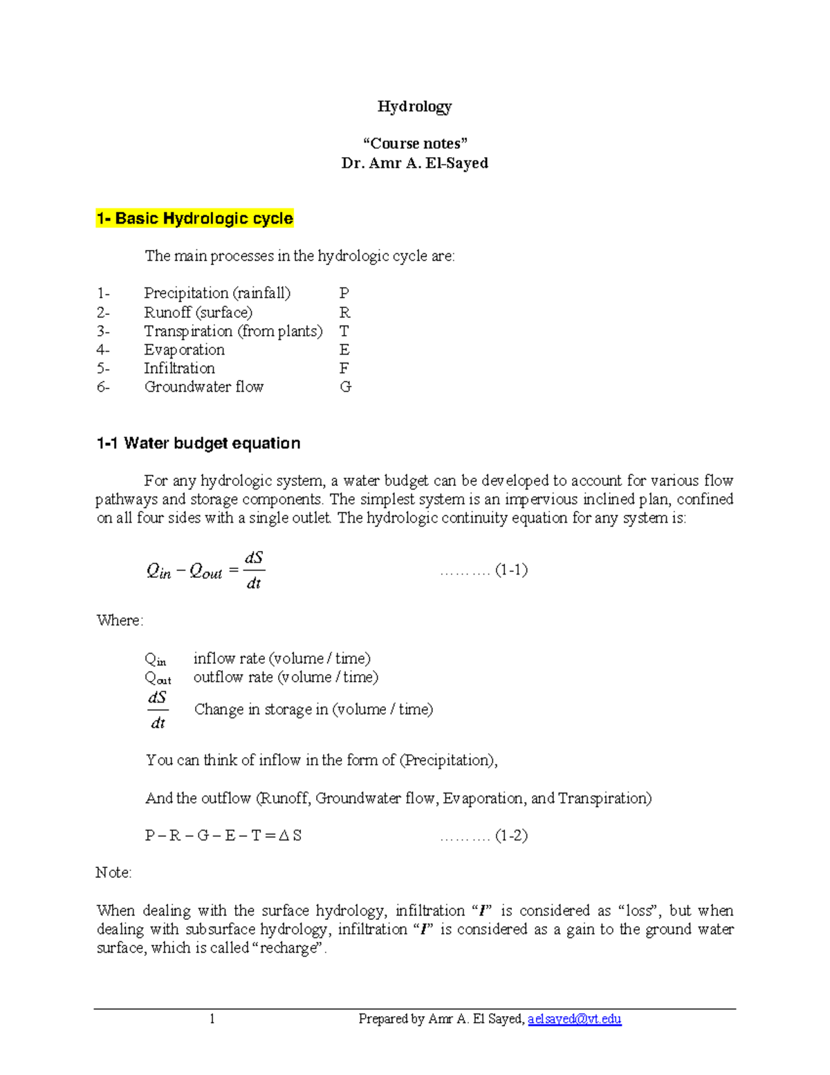 Hydrology 101: Lecture Notes on the Basic Hydrologic Cycle - Studocu