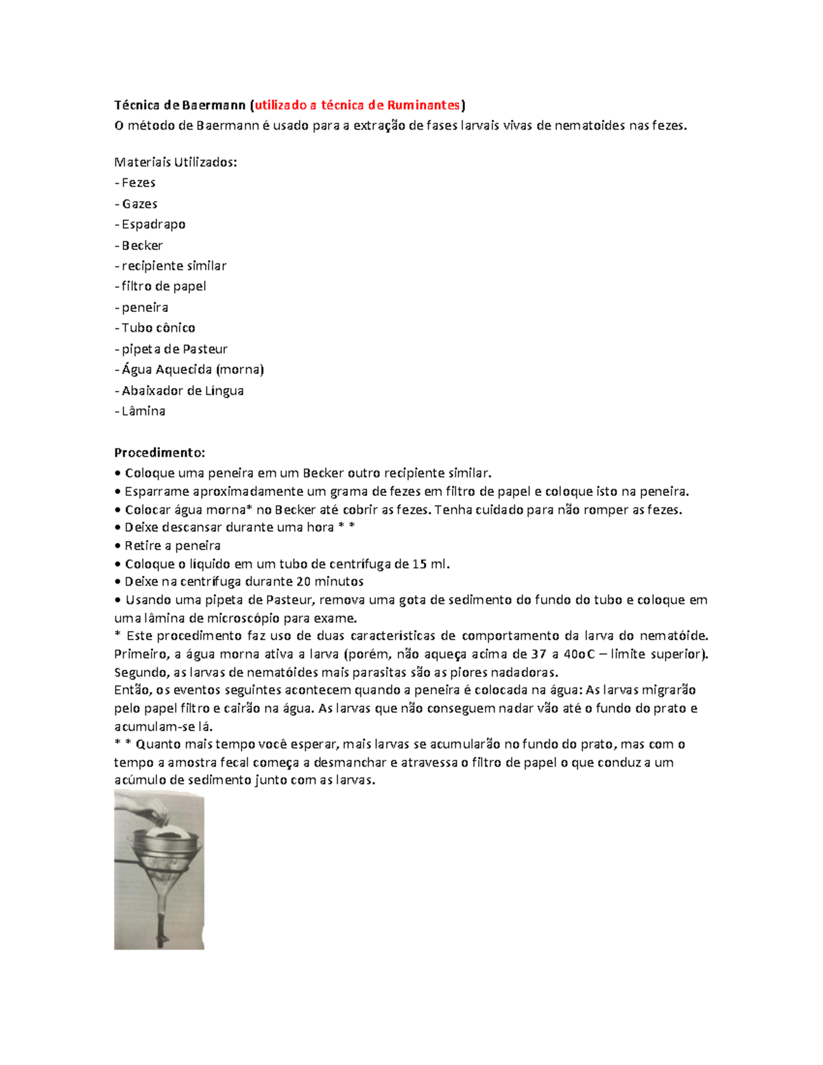 Técnicas de Baermann e Coprocultura em Ruminantes: Guia Prático - Studocu