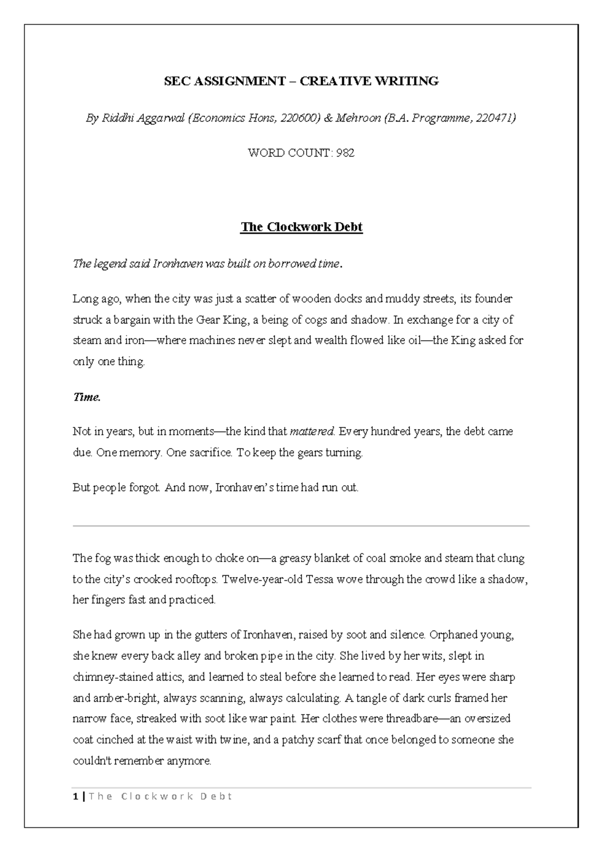 Short story - As a part of assignment - SEC ASSIGNMENT – CREATIVE ...