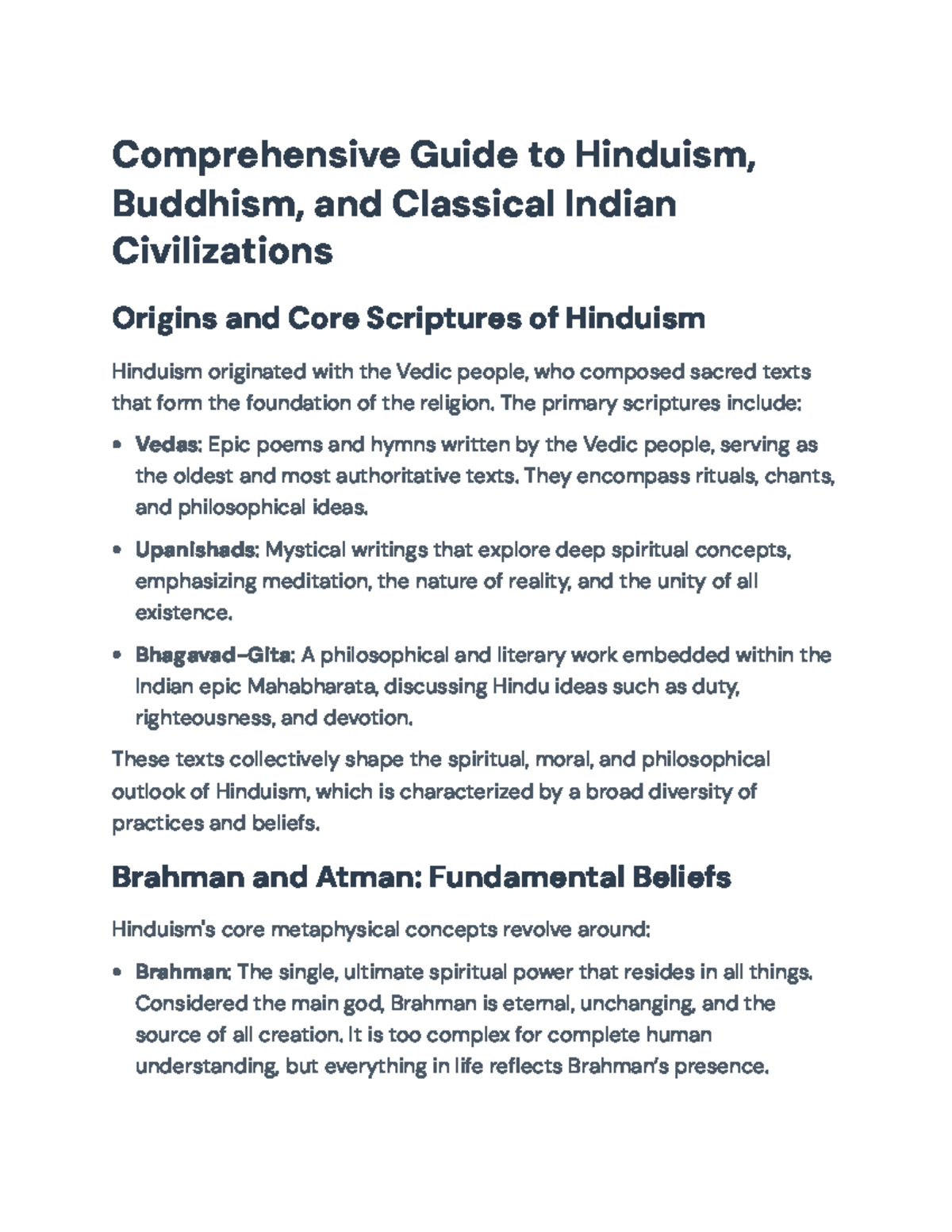 Comprehensive Overview of Hinduism, Buddhism, and Indian Civ. Cultures ...