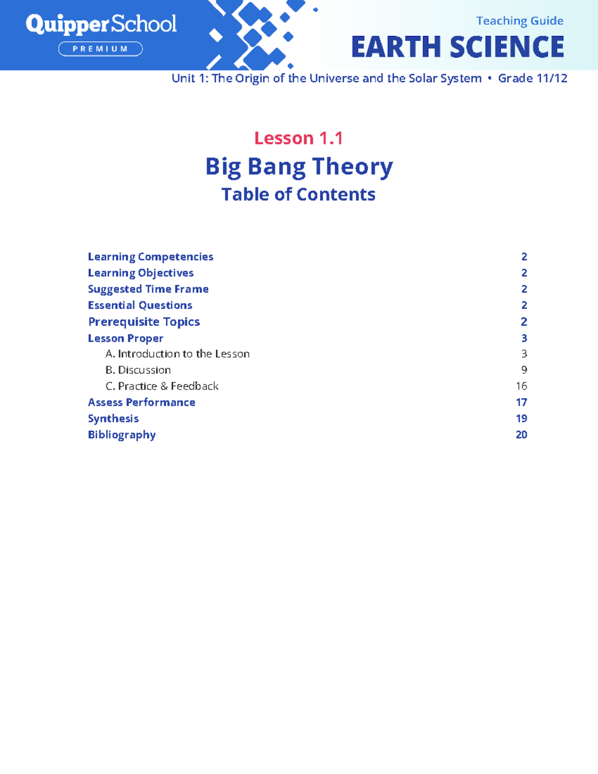 Earth Science SHS 1.1: Exploring the Big Bang Theory and Its ...