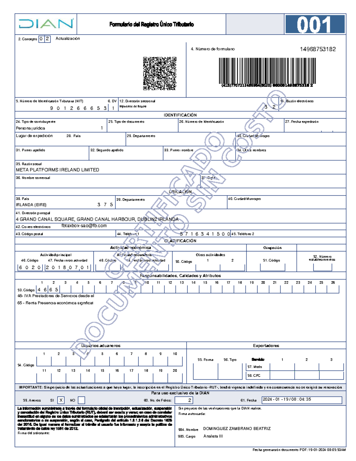 Registro RUT Colombia de META Platforms Ireland Limited - Studocu