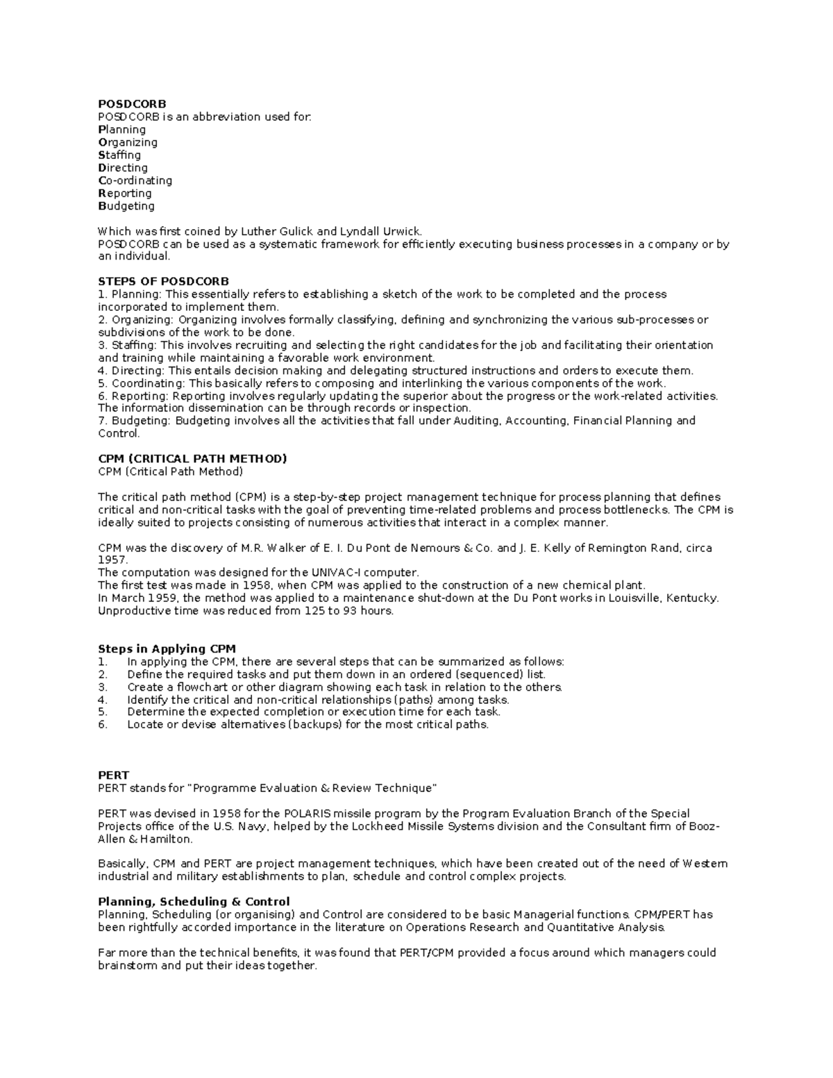 HRM 101: Understanding POSDCORB, CPM, and PERT in Project Management ...