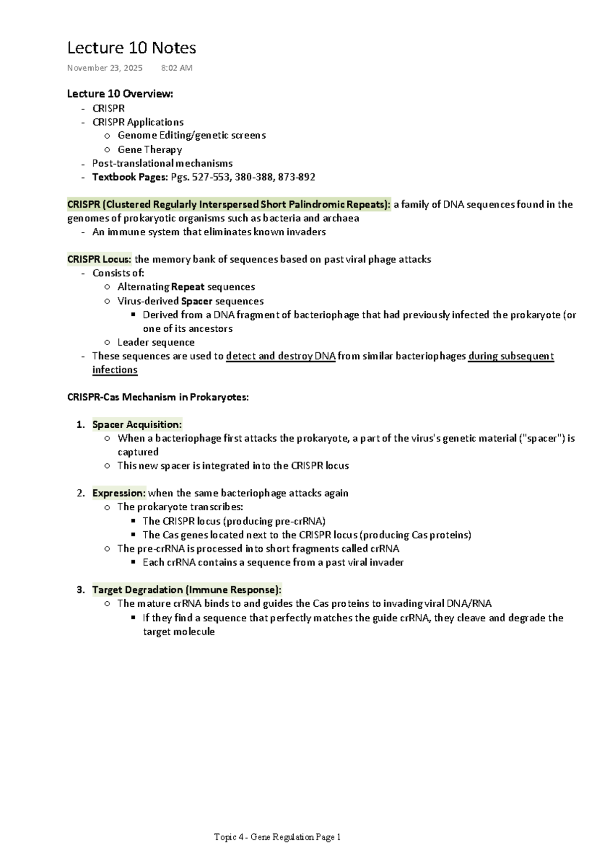 Lecture 10 Notes: CRISPR Applications and Gene Regulation Overview ...
